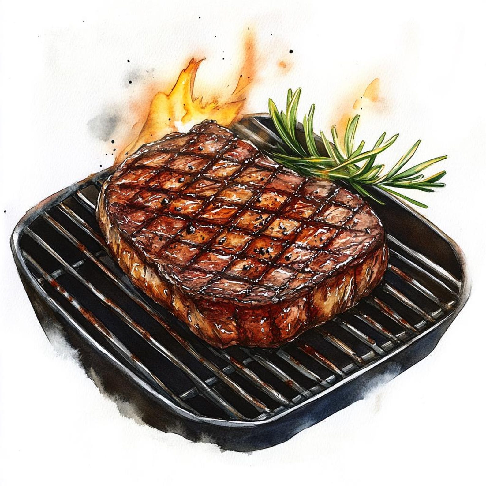 Grilled Steak, Printable Watercolor Clipart Bundle, 10 High Quality ...