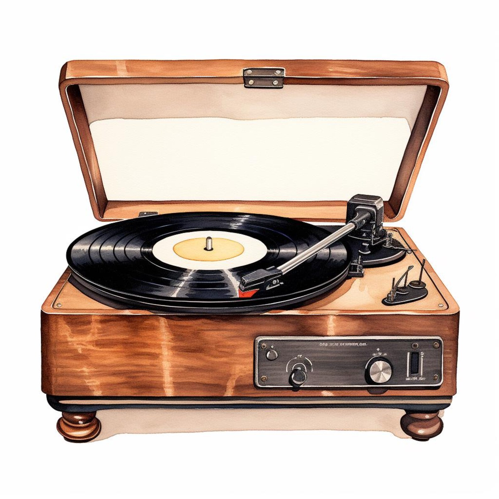 Vintage Vinyl Record Player, Printable Watercolor Clipart, 10 High ...