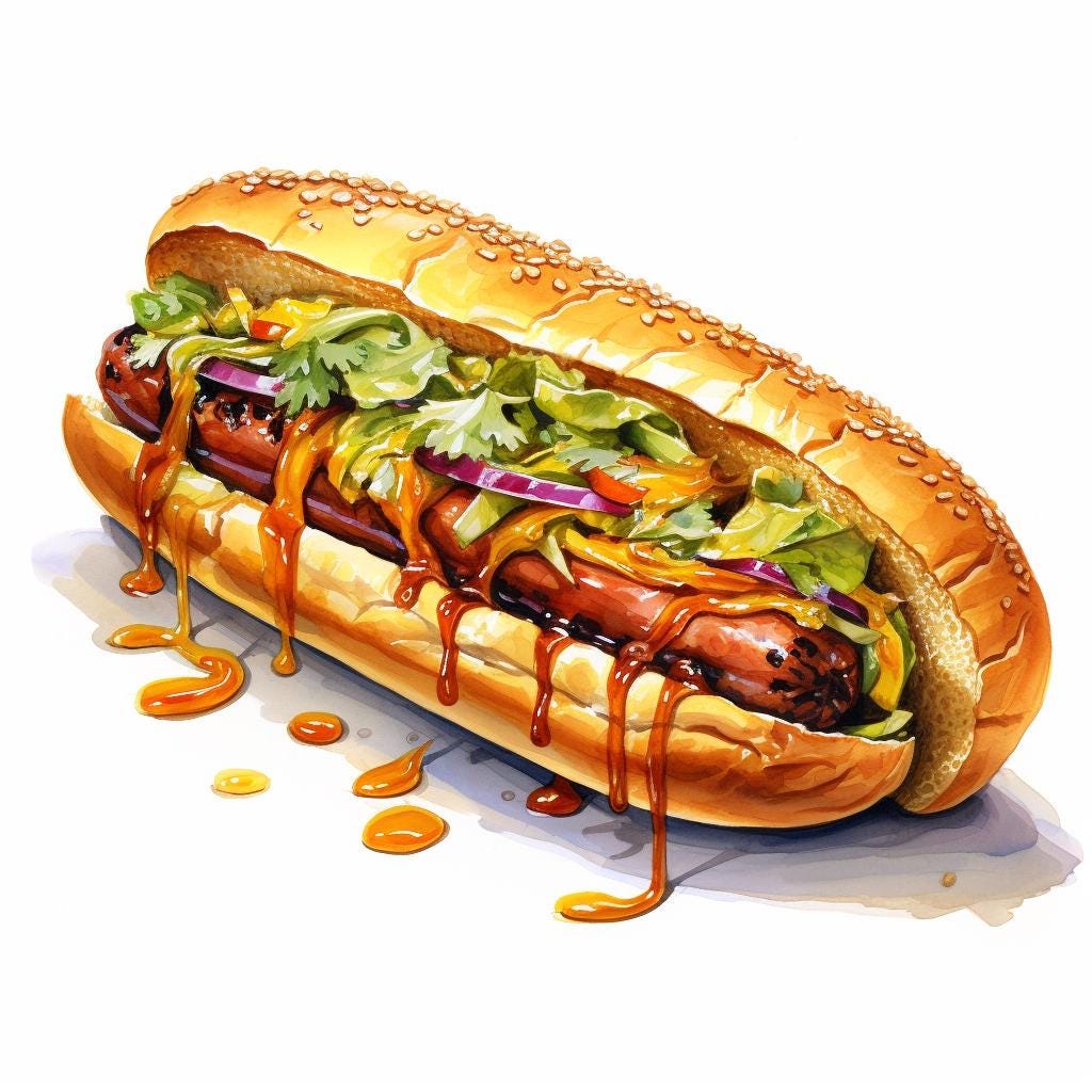 Watercolor Hot Dog Clipart Bundle: Fast Food Art, 10 Watercolor JPG ...