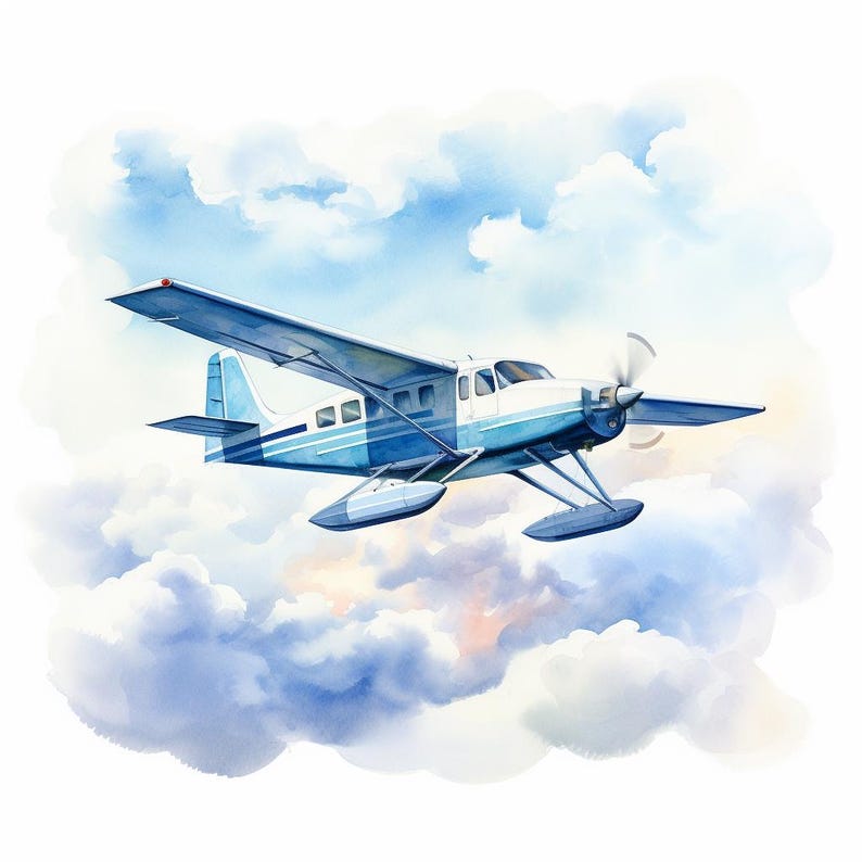 Airplane in Clouds Illustration, Flying Plane Clipart, Printable ...