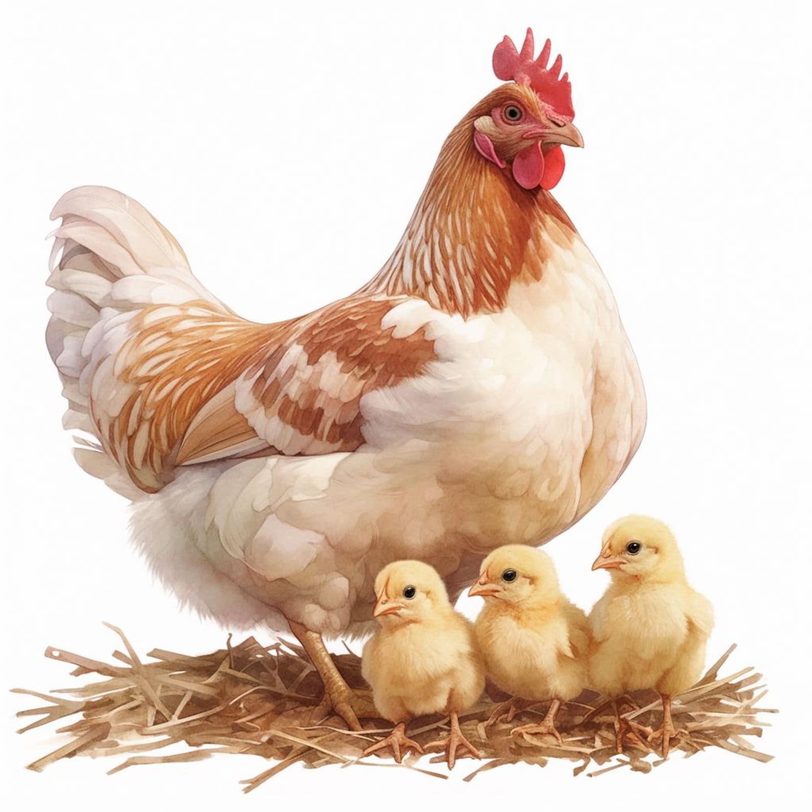 Hen and Chicks, Mother Hen, Printable Watercolor Clipart Bundle, 10 ...