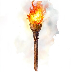 Watercolor Torch Clipart Bundle: Flame Light Graphics, 10 Watercolor ...