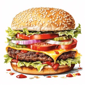 Burger, Printable Watercolor Clipart Bundle, 10 High Quality Watercolor ...