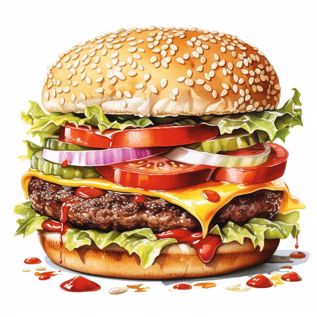 Burger, Printable Watercolor Clipart Bundle, 10 High Quality Watercolor ...