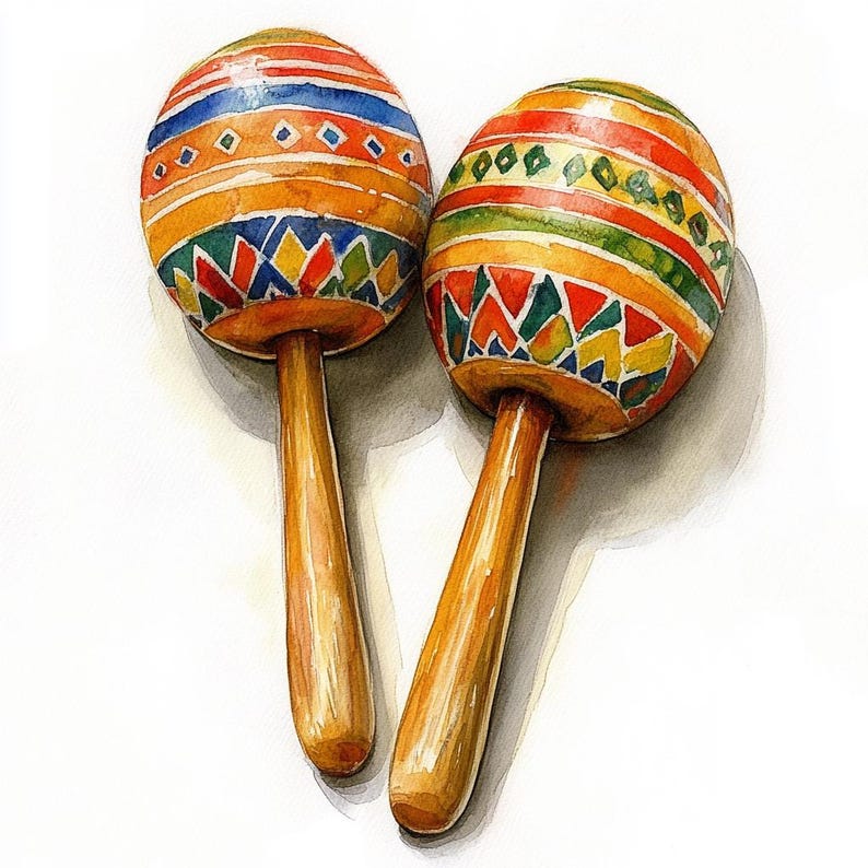 Traditional Maracas, Printable Watercolor Clipart, 10 High Quality ...