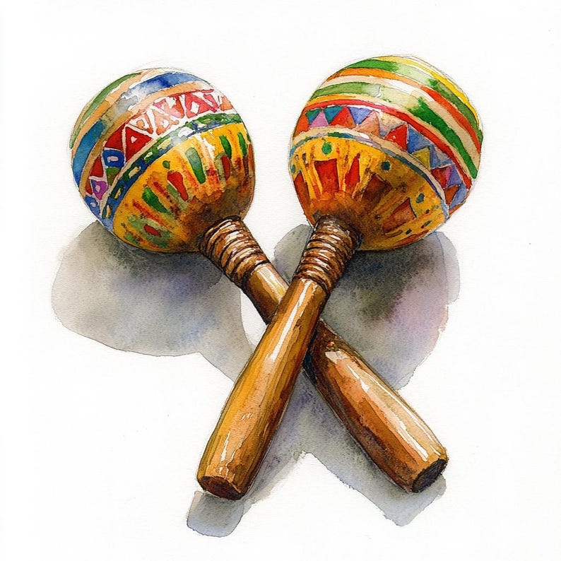 Traditional Maracas, Printable Watercolor Clipart, 10 High Quality ...