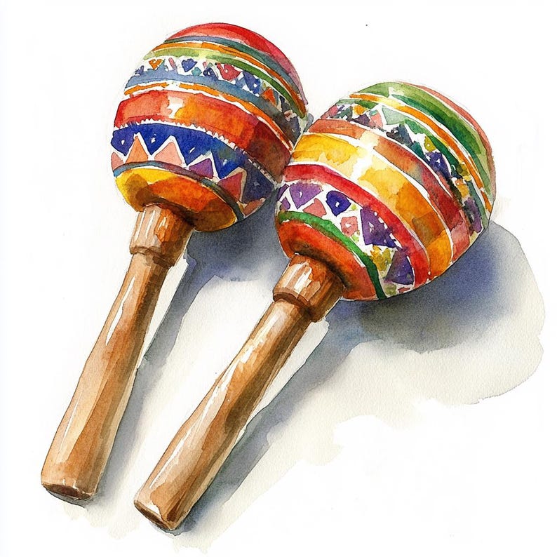Traditional Maracas, Printable Watercolor Clipart, 10 High Quality ...