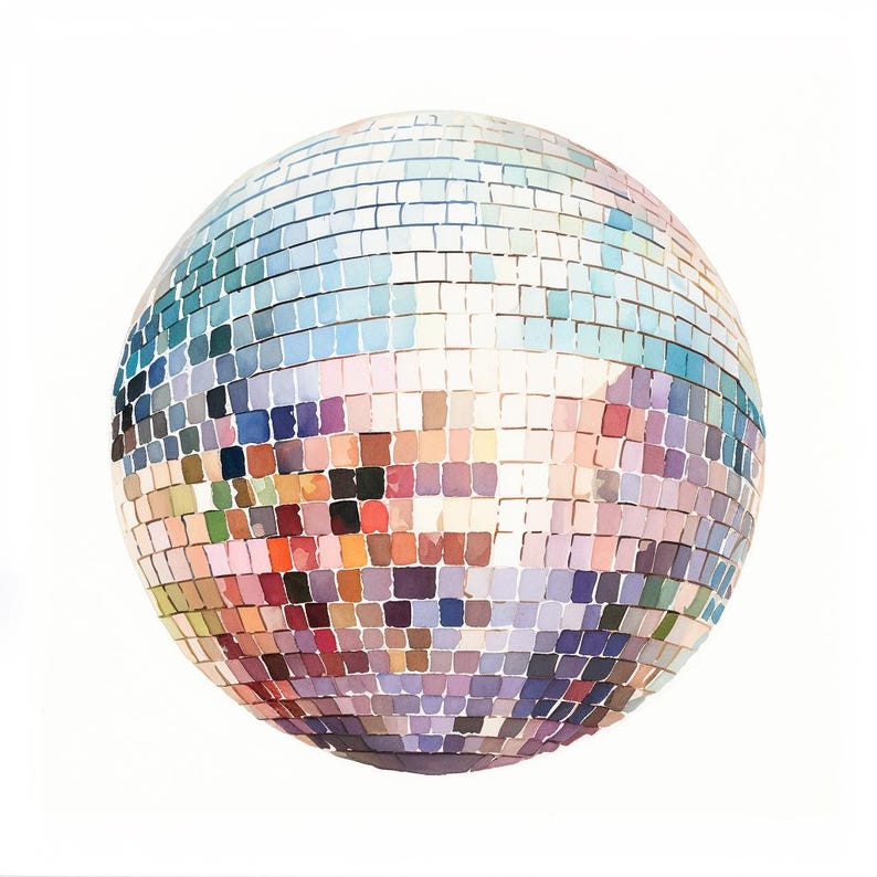 Disco Ball, Printable Watercolor Clipart, 10 High Quality Watercolor ...