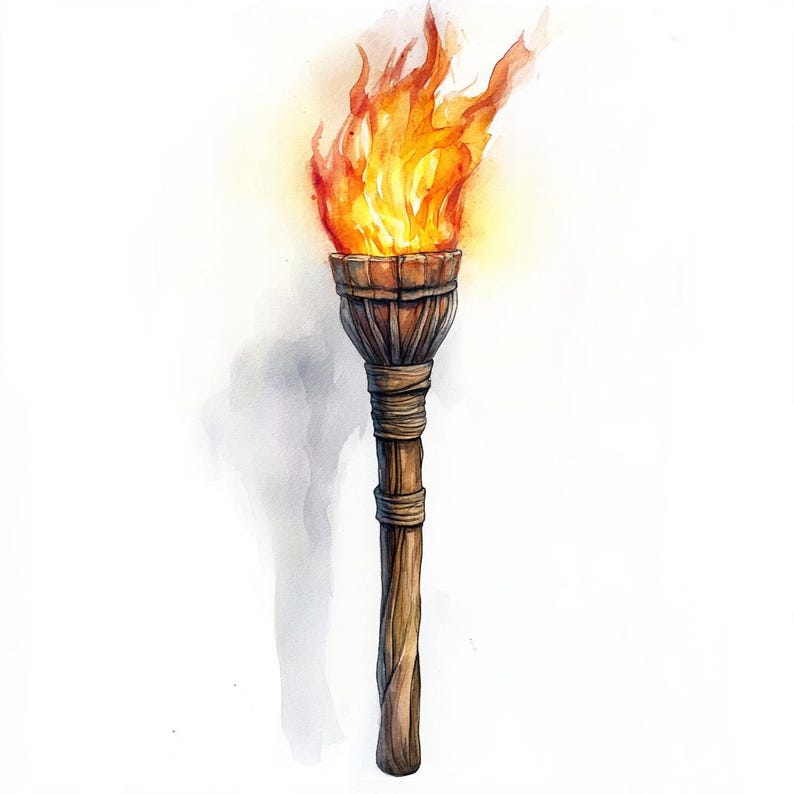Watercolor Torch Clipart Bundle: Flame Light Graphics, 10 Watercolor ...
