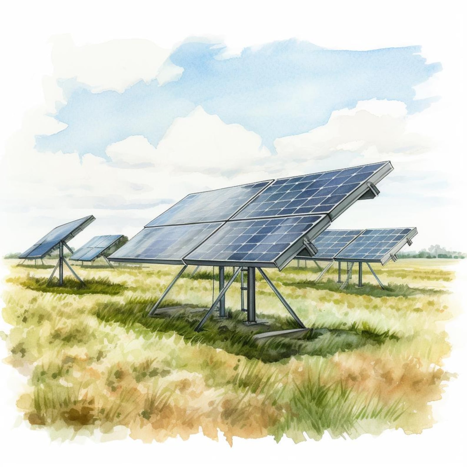 Watercolor Solar Panel Clipart Bundle: Renewable Energy Art, 10 ...