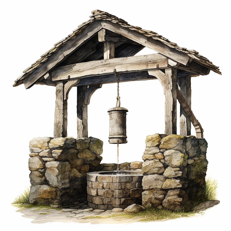Stone Well, Printable Watercolor Clipart Bundle, 10 High Quality ...