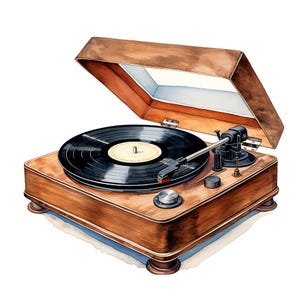 Vintage Vinyl Record Player, Printable Watercolor Clipart, 10 High ...