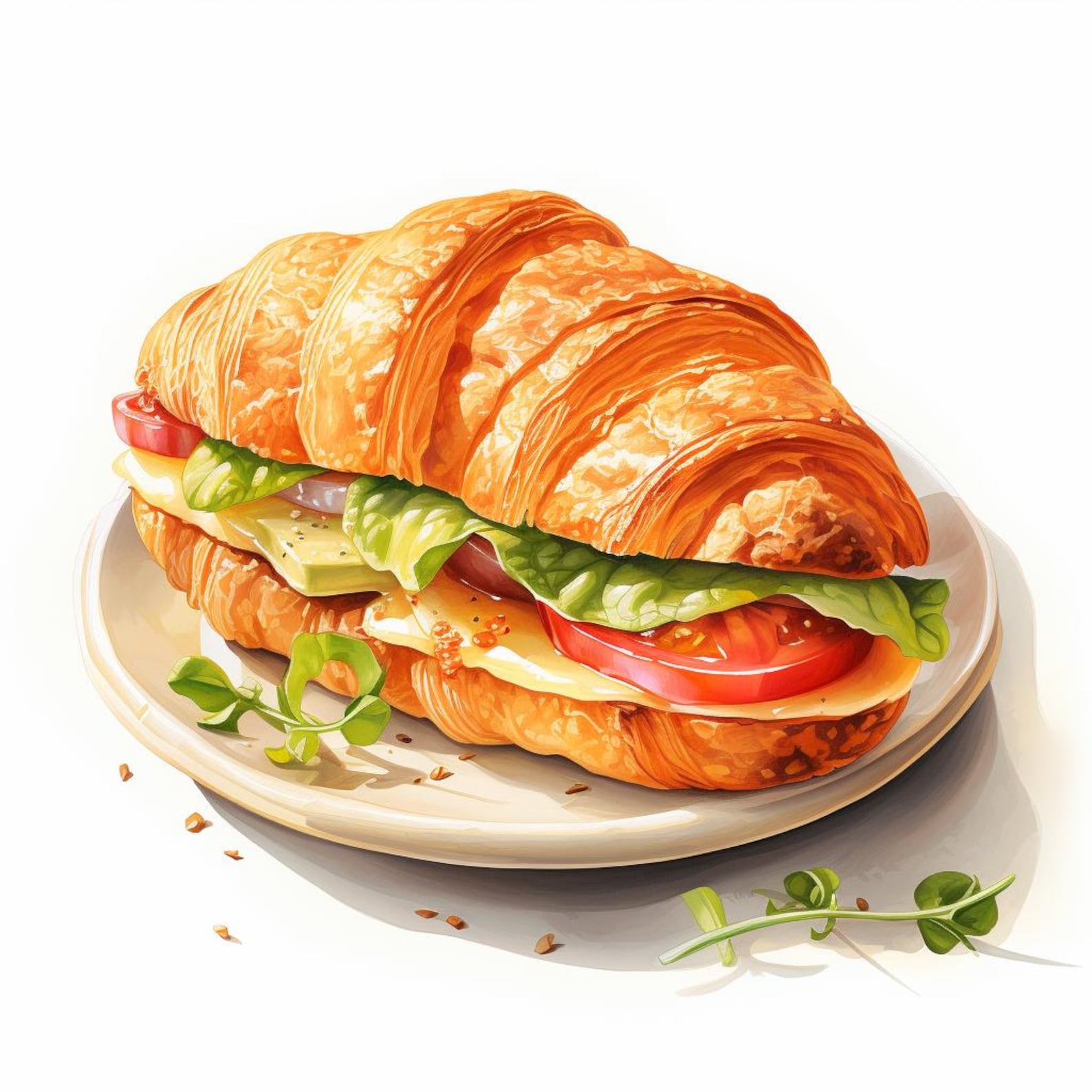 Croissant With Ham and Cheese, Printable Watercolor Clipart Bundle, 10 ...