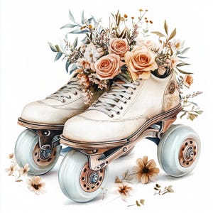 Floral Roller Skates Watercolor Clipart Bundle, 10 Watercolor JPG ...