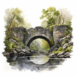 Old Stone Bridge, Printable Watercolor Clipart, 10 High Quality ...