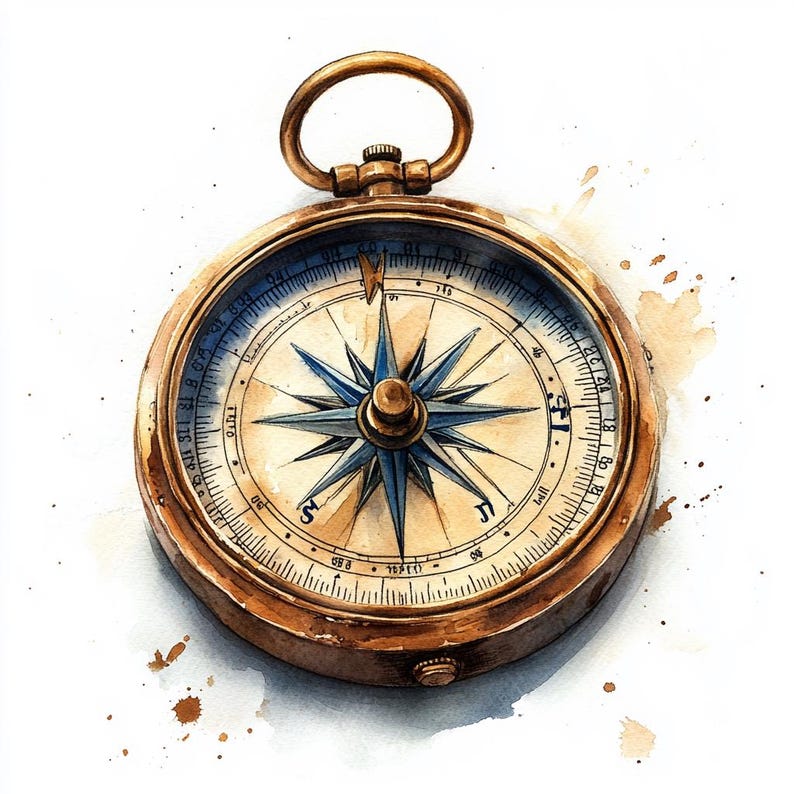 Vintage Compass, Printable Watercolor Clipart, 10 High Quality ...