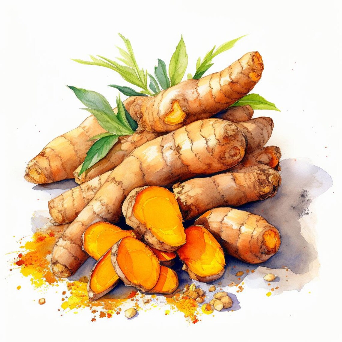 Turmeric Root, Printable Watercolor Clipart, 10 High Quality Watercolor ...
