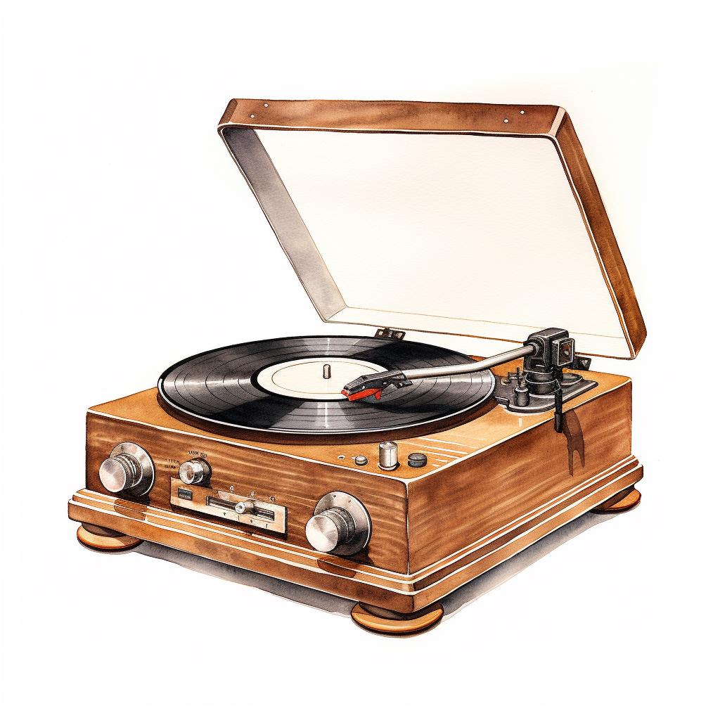 Vintage Vinyl Record Player, Printable Watercolor Clipart, 10 High ...