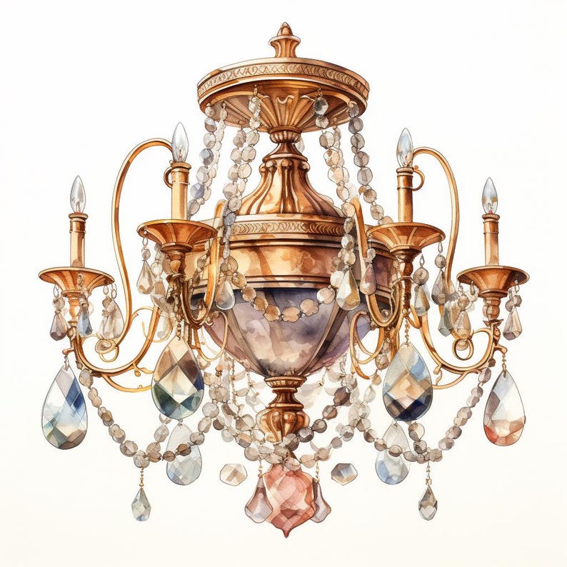 Elegant Chandelier, Printable Watercolor Clipart Bundle, 10 High ...