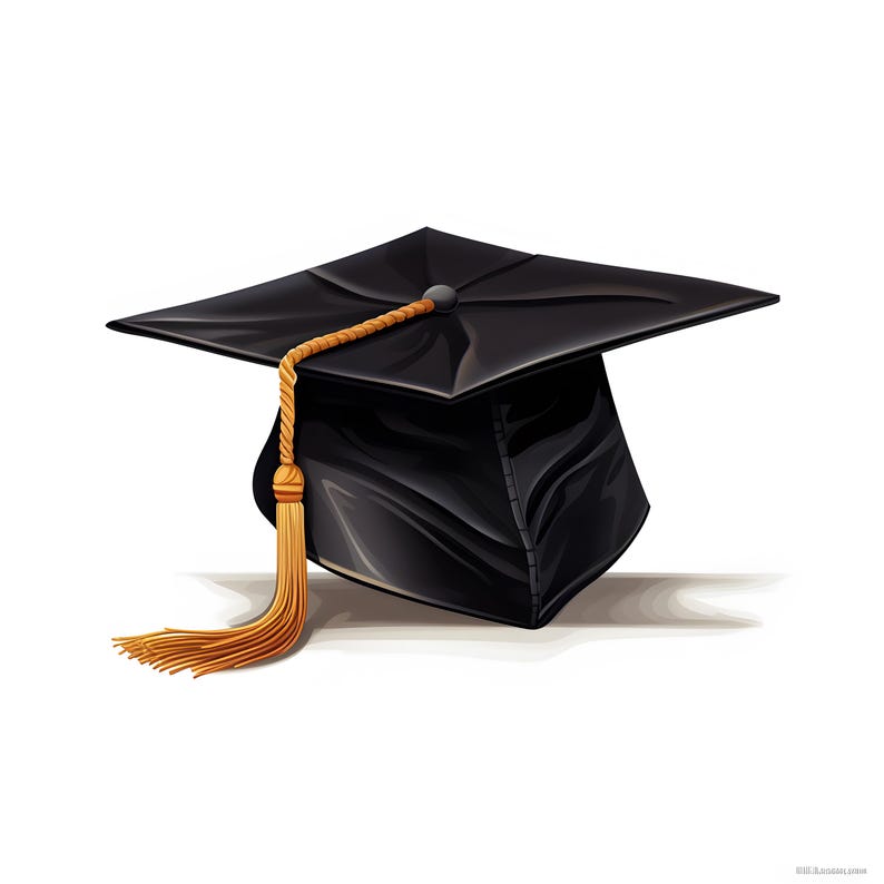 Black Graduation Cap, Student Mortarboard, Printable Watercolor Clipart ...