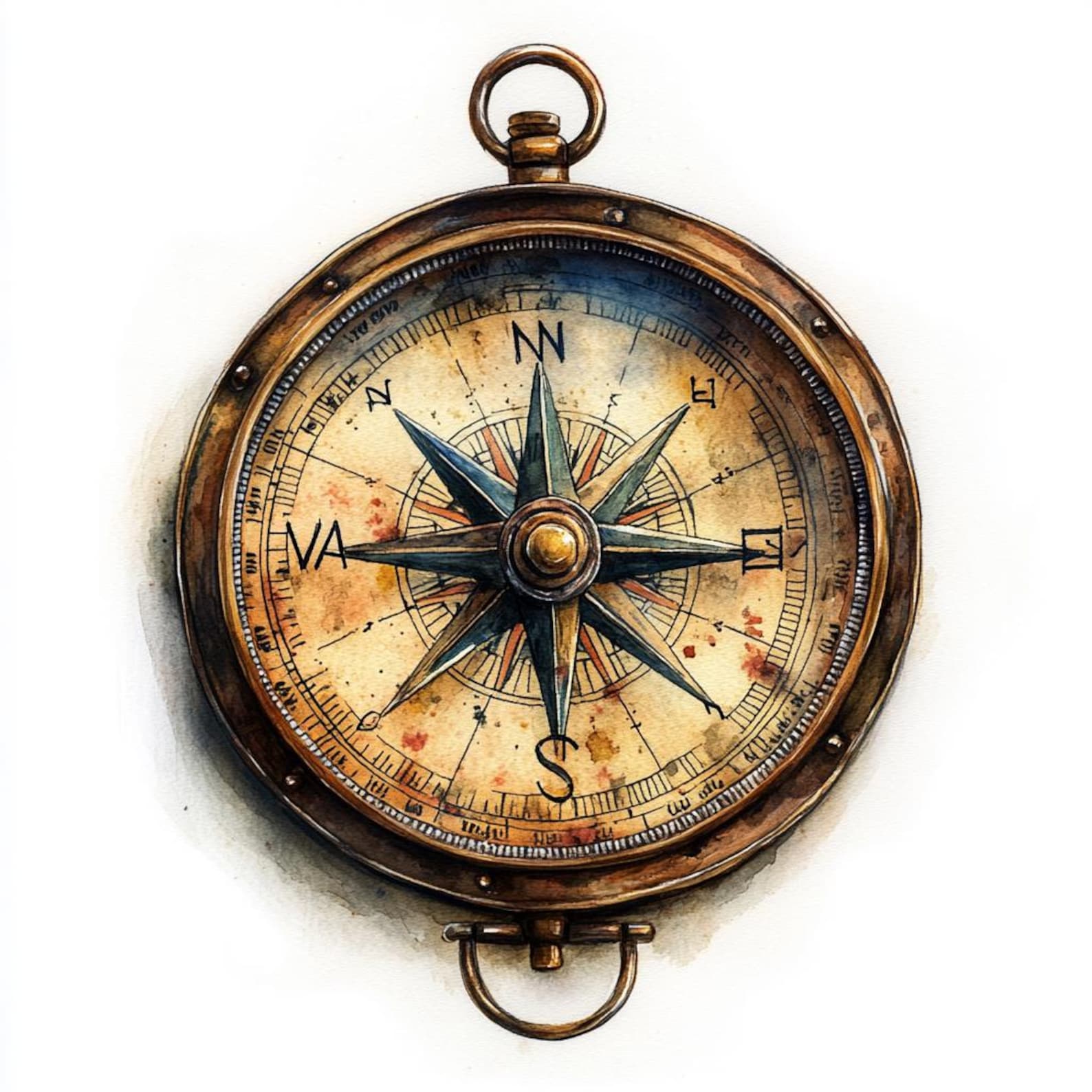 Vintage Compass, Printable Watercolor Clipart, 10 High Quality ...