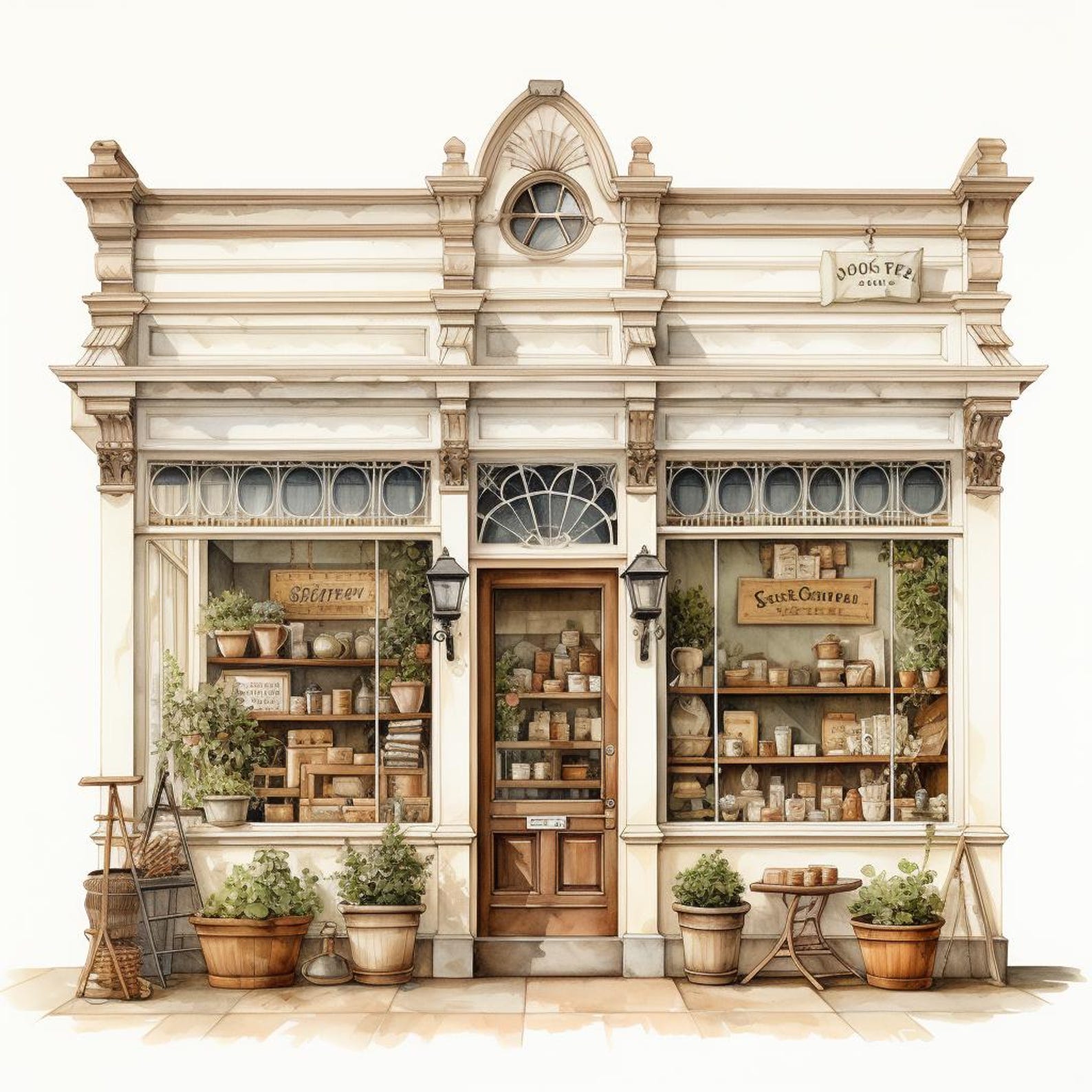 Beautiful Vintage Shop Facade, Printable Watercolor Clipart, 10 High ...