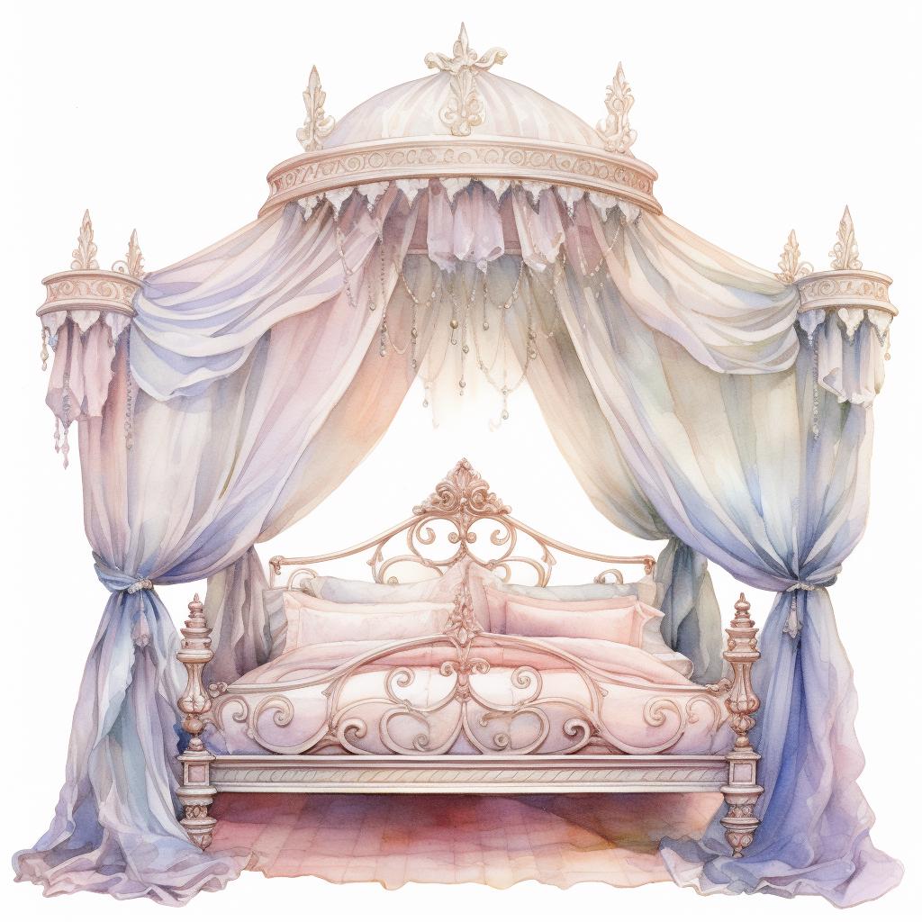 Elegant Princess Bed, Printable Watercolor Clipart Bundle, 10 High ...
