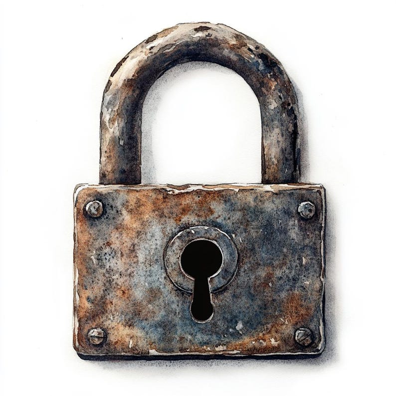 Vintage Padlock, Printable Watercolor Clipart, 10 High Quality ...