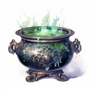 Cauldron With Magic Potion, Printable Watercolor Clipart Bundle, 10 ...