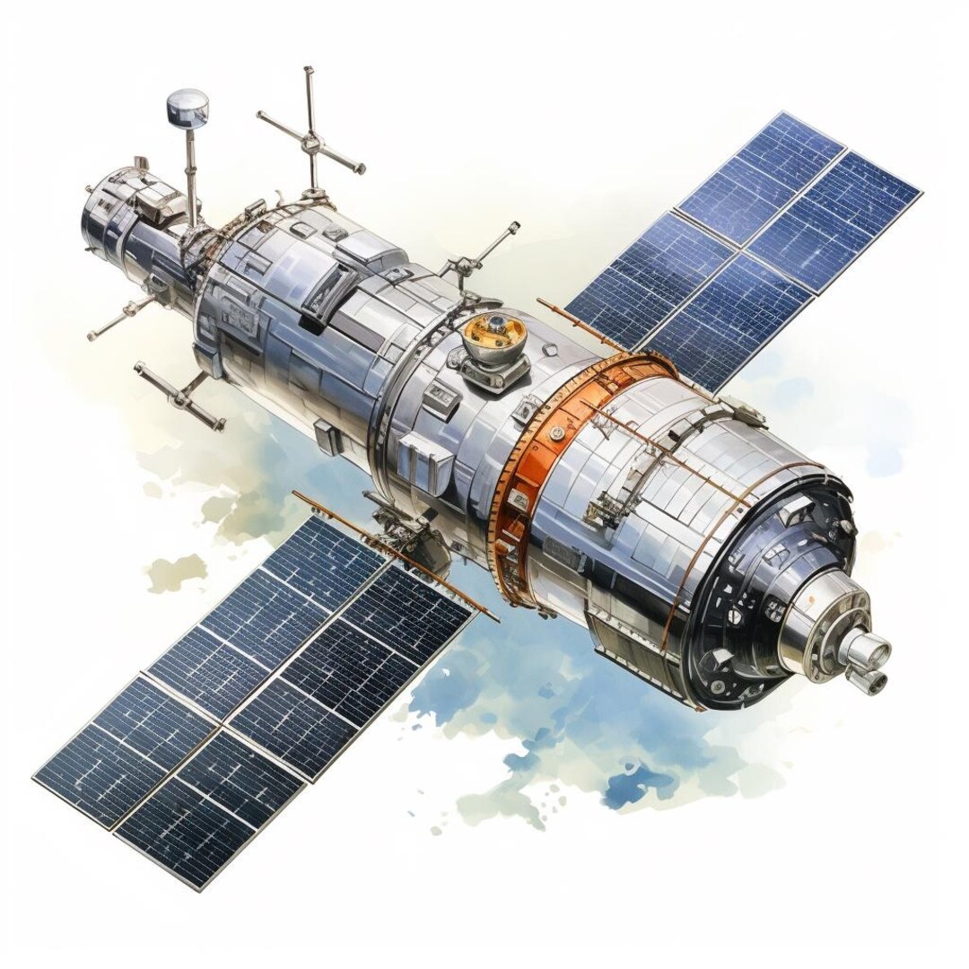 Spacecraft Satellite, Printable Watercolor Clipart Bundle, 10 High ...