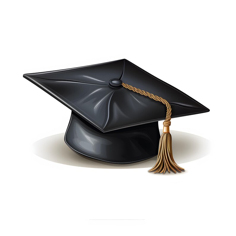 Black Graduation Cap, Student Mortarboard, Printable Watercolor Clipart ...