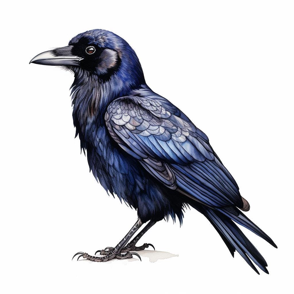 Raven Bird Illustration, Printable Watercolor Clipart Bundle, 10 High ...