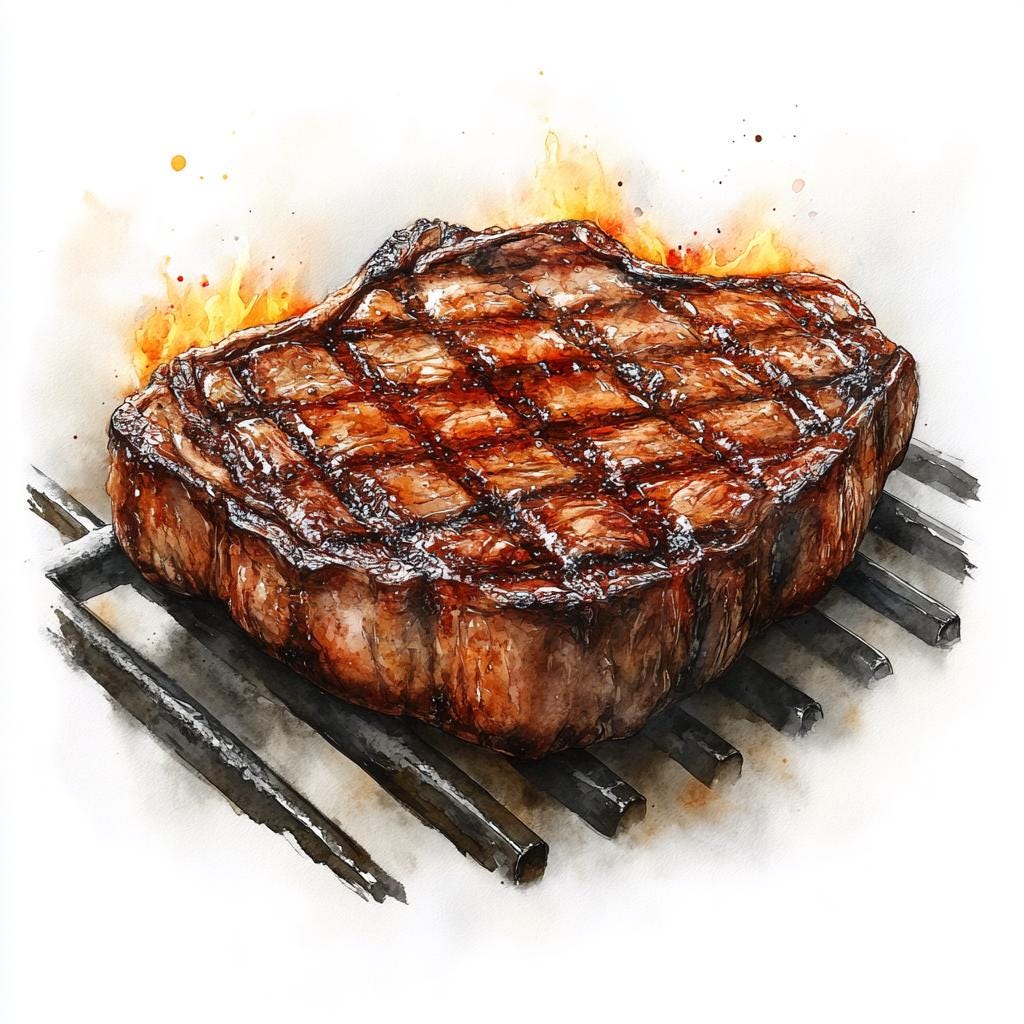 Grilled Steak, Printable Watercolor Clipart Bundle, 10 High Quality ...