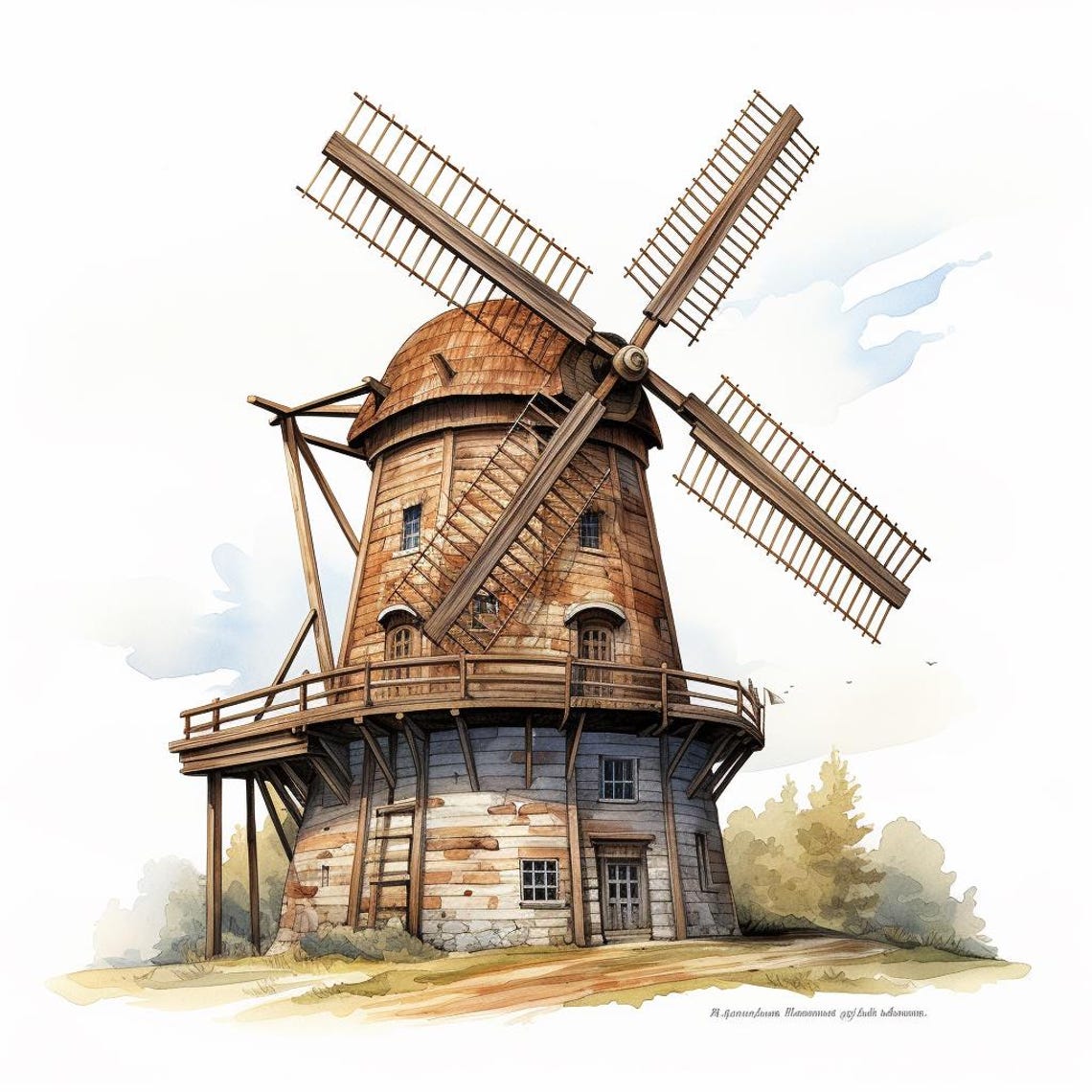 Windmill, Printable Watercolor Clipart Bundle, 10 High Quality ...
