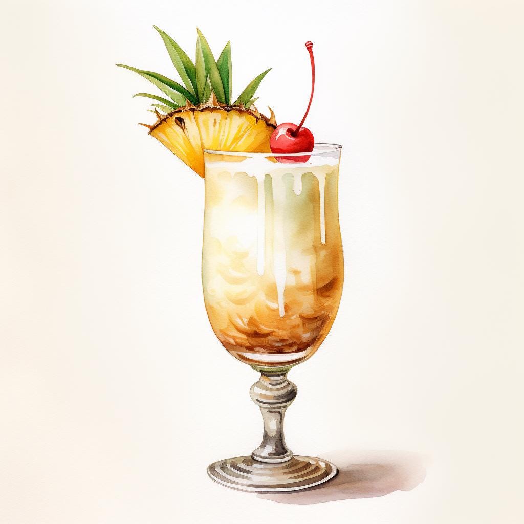Pina Colada Cocktail, Printable Watercolor Clipart, 10 High Quality ...