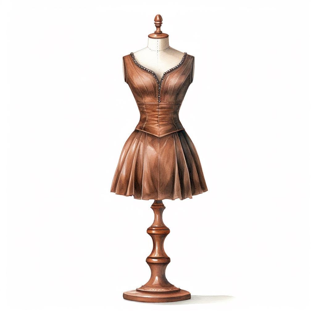 Vintage Dress Form Mannequin, Printable Watercolor Clipart Bundle, 10 ...