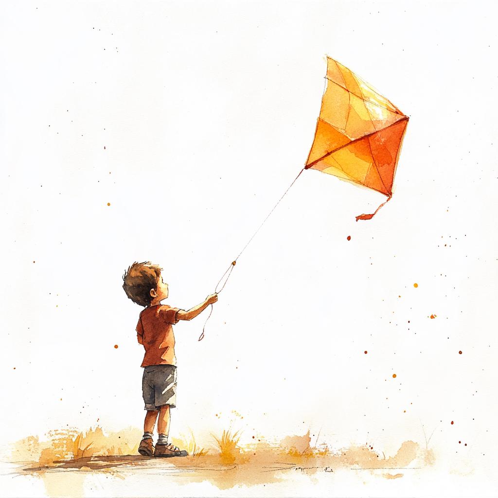 Little Boy Flying a Kite, Printable Watercolor Clipart, 10 High Quality ...
