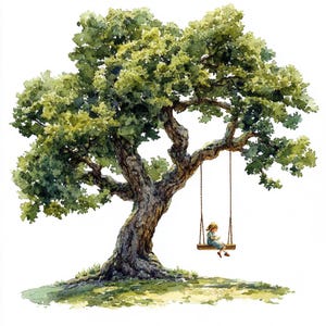 A Swing on a Tree, Printable Watercolor Clipart, 10 High Quality ...