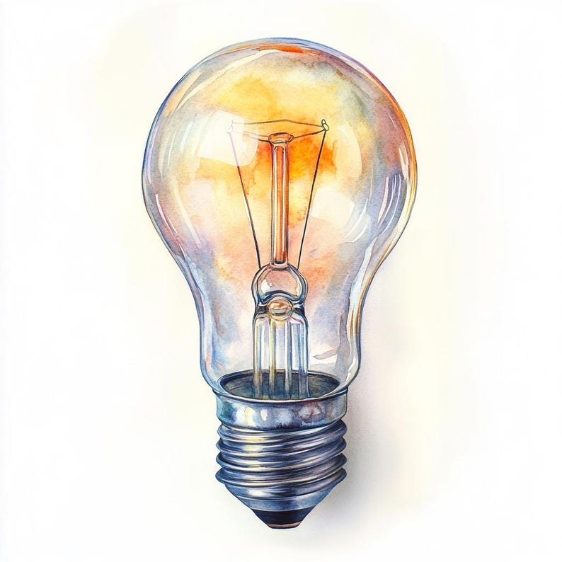 Incandescent Light Bulb, Printable Watercolor Clipart Bundle, 10 High ...
