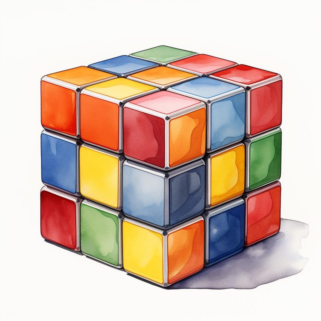 Rubik's Cube, Printable Watercolor Clipart, 10 High Quality Watercolor ...