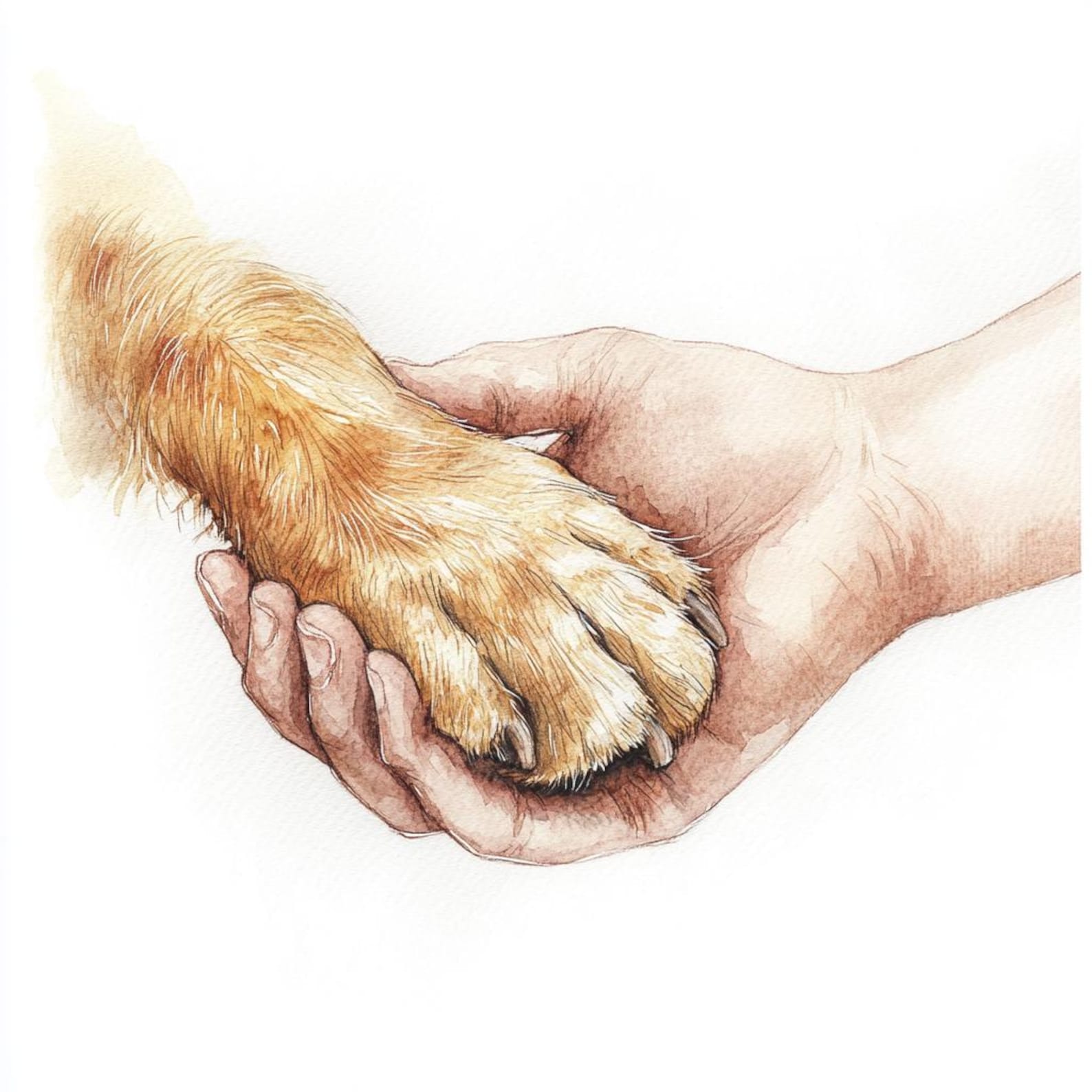 Hand Holding a Dog's Paw, Printable Watercolor Clipart, 10 High Quality ...