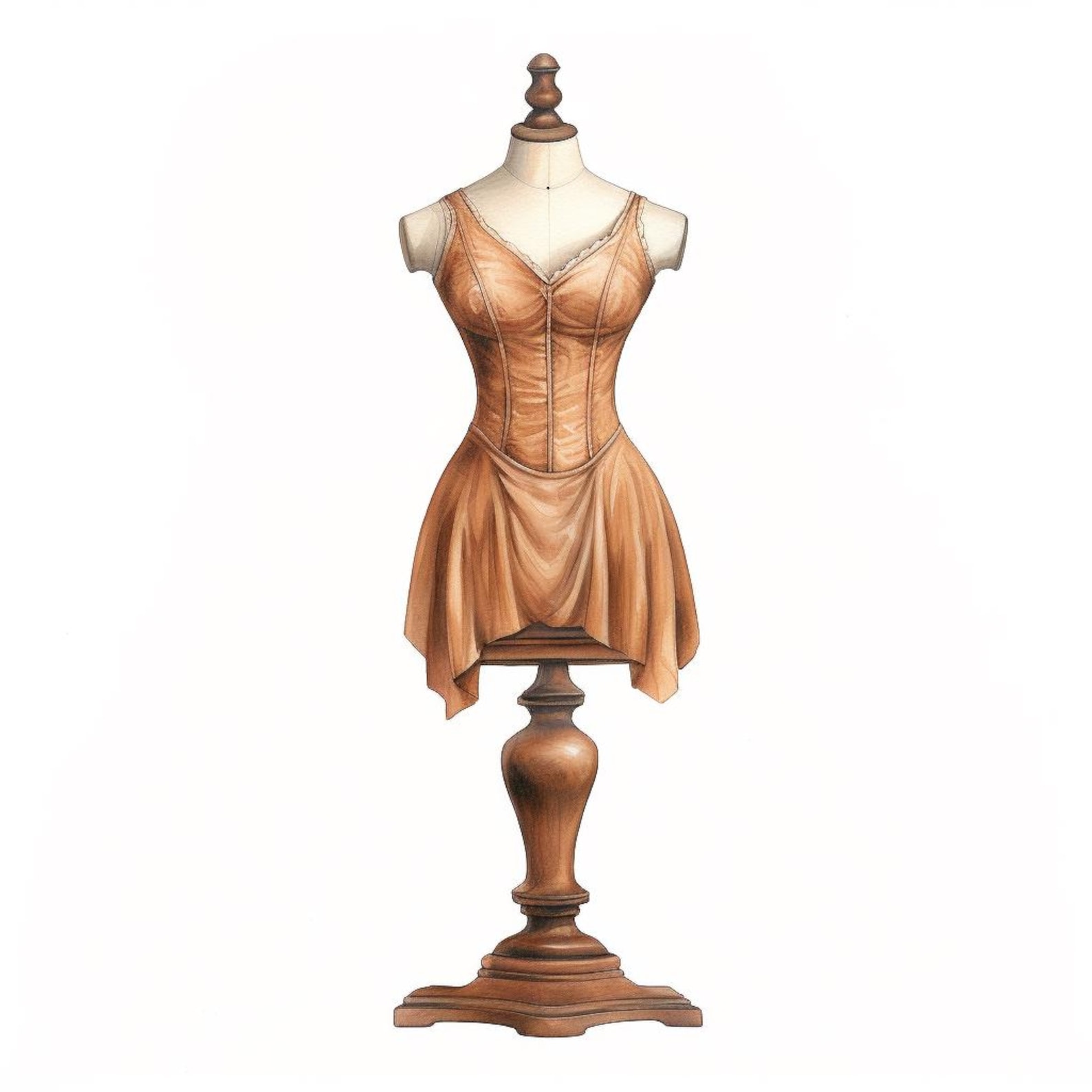 Vintage Dress Form Mannequin, Printable Watercolor Clipart Bundle, 10 ...