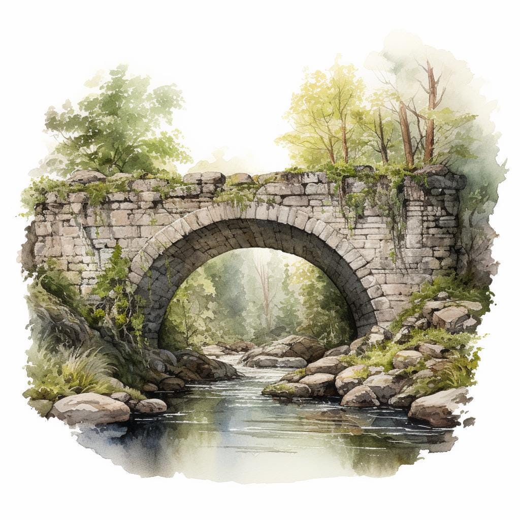 Old Stone Bridge, Printable Watercolor Clipart, 10 High Quality ...