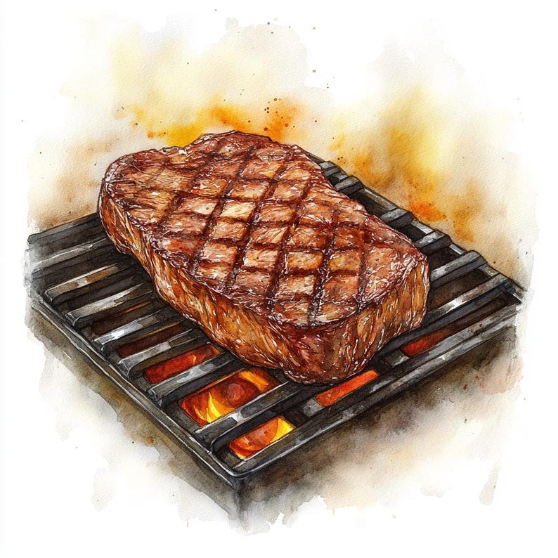 Grilled Steak, Printable Watercolor Clipart Bundle, 10 High Quality ...