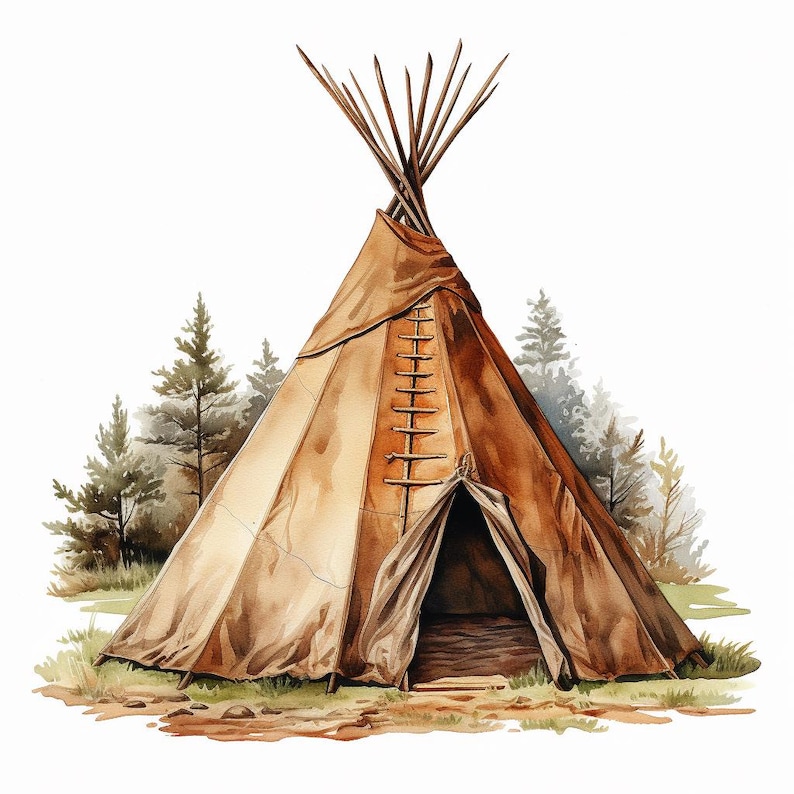 Indian Teepee Tent, Printable Watercolor Clipart, 10 High Quality ...