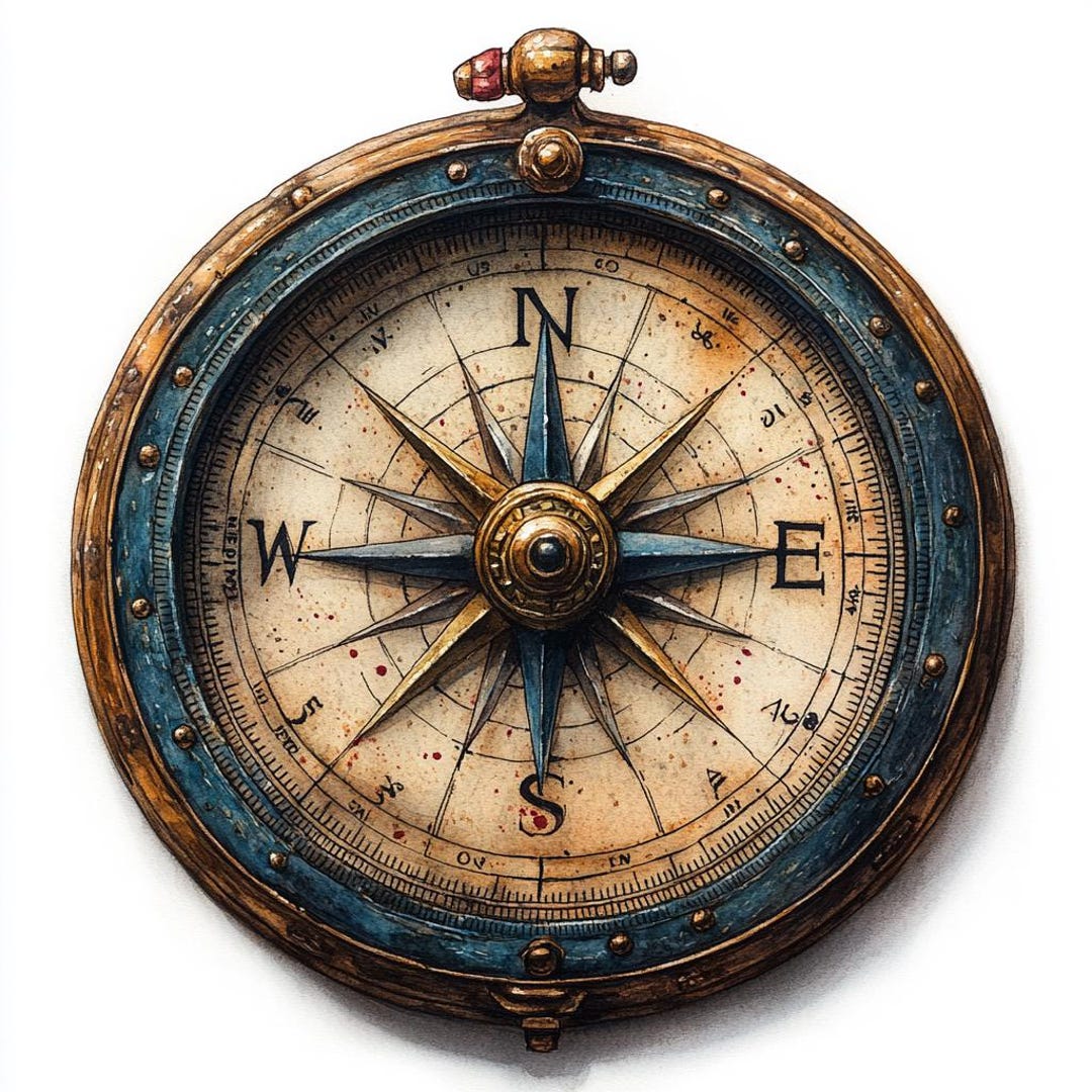 Vintage Compass, Printable Watercolor Clipart, 10 High Quality ...