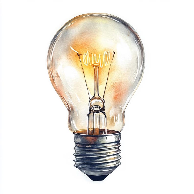 Incandescent Light Bulb, Printable Watercolor Clipart Bundle, 10 High ...
