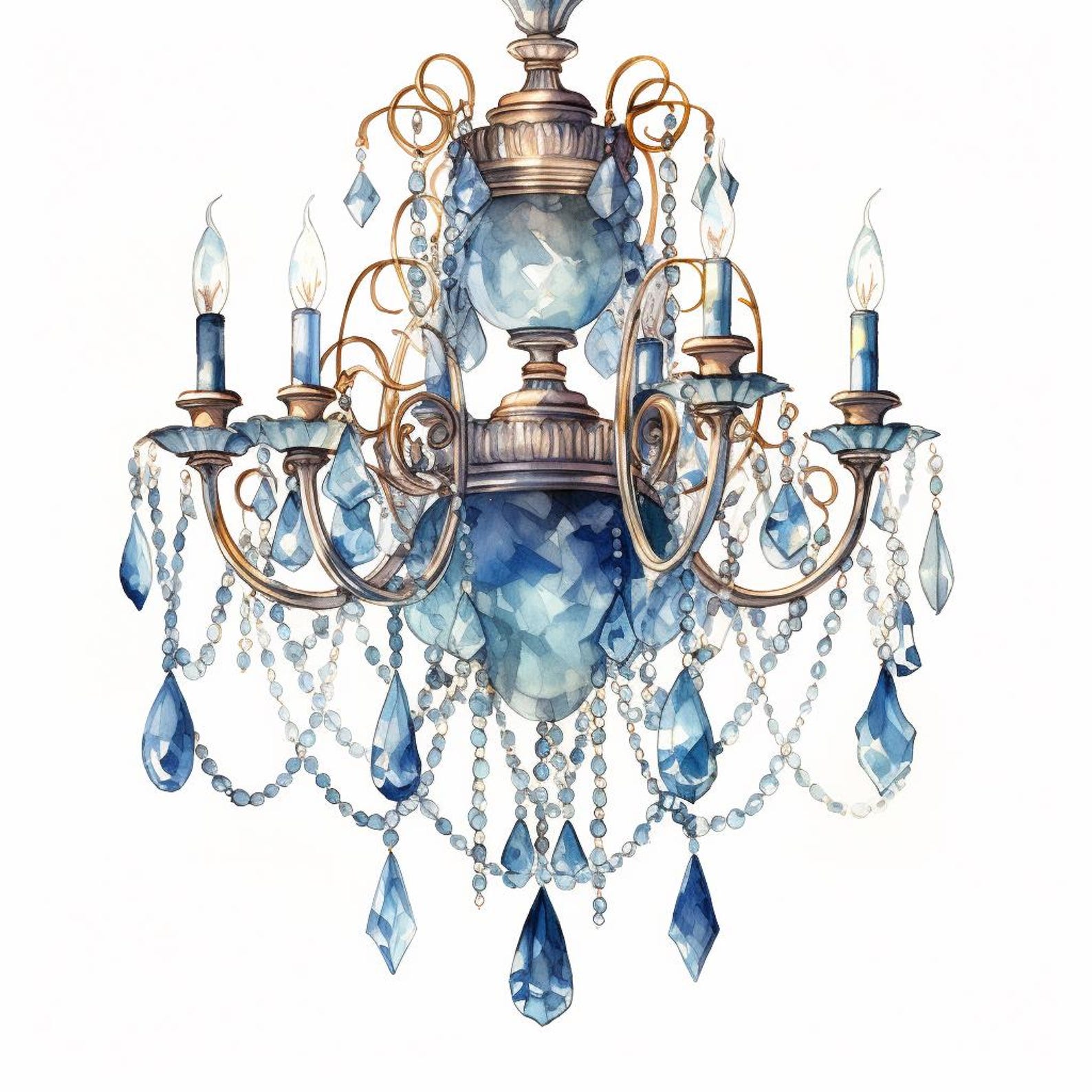 Elegant Chandelier, Printable Watercolor Clipart Bundle, 10 High ...