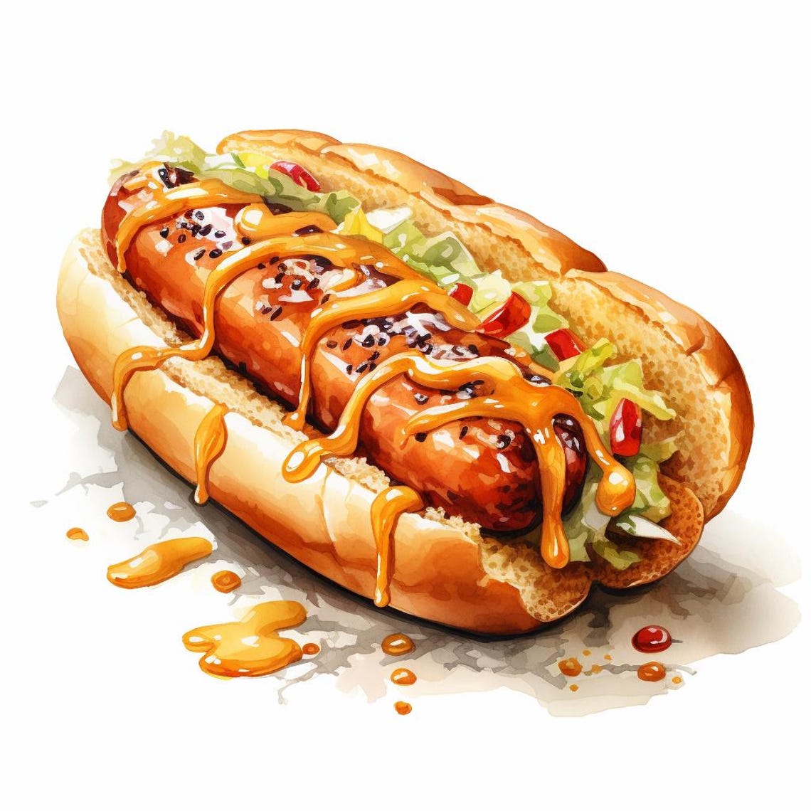 Watercolor Hot Dog Clipart Bundle: Fast Food Art, 10 Watercolor JPG ...