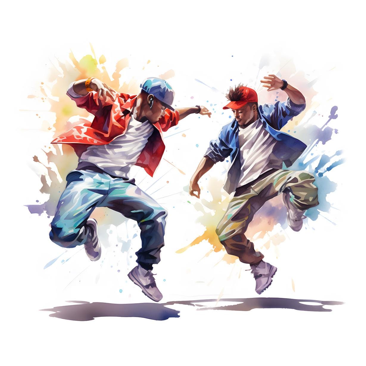 Dynamic Breakdancers, Street Dance, Printable Watercolor Clipart Bundle ...